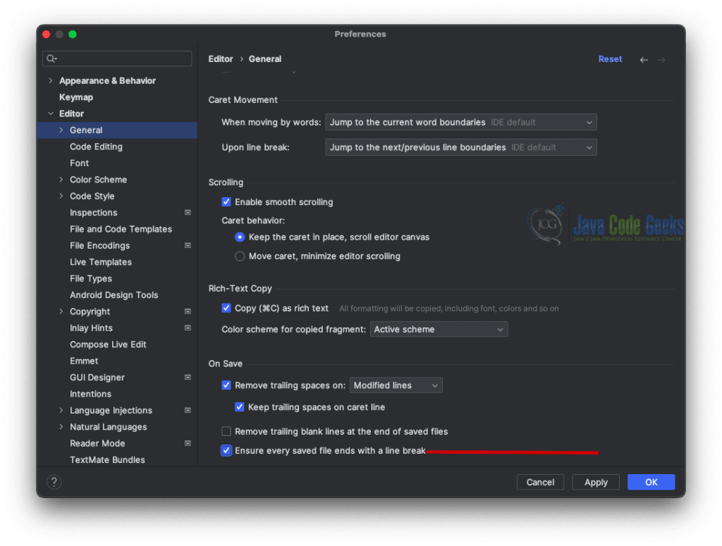 Add a Newline at the End of Files in IntelliJ IDEA - Java Code Geeks